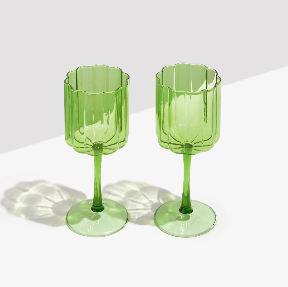 Wave Wine Glass Set | Green– Relax & Entertain